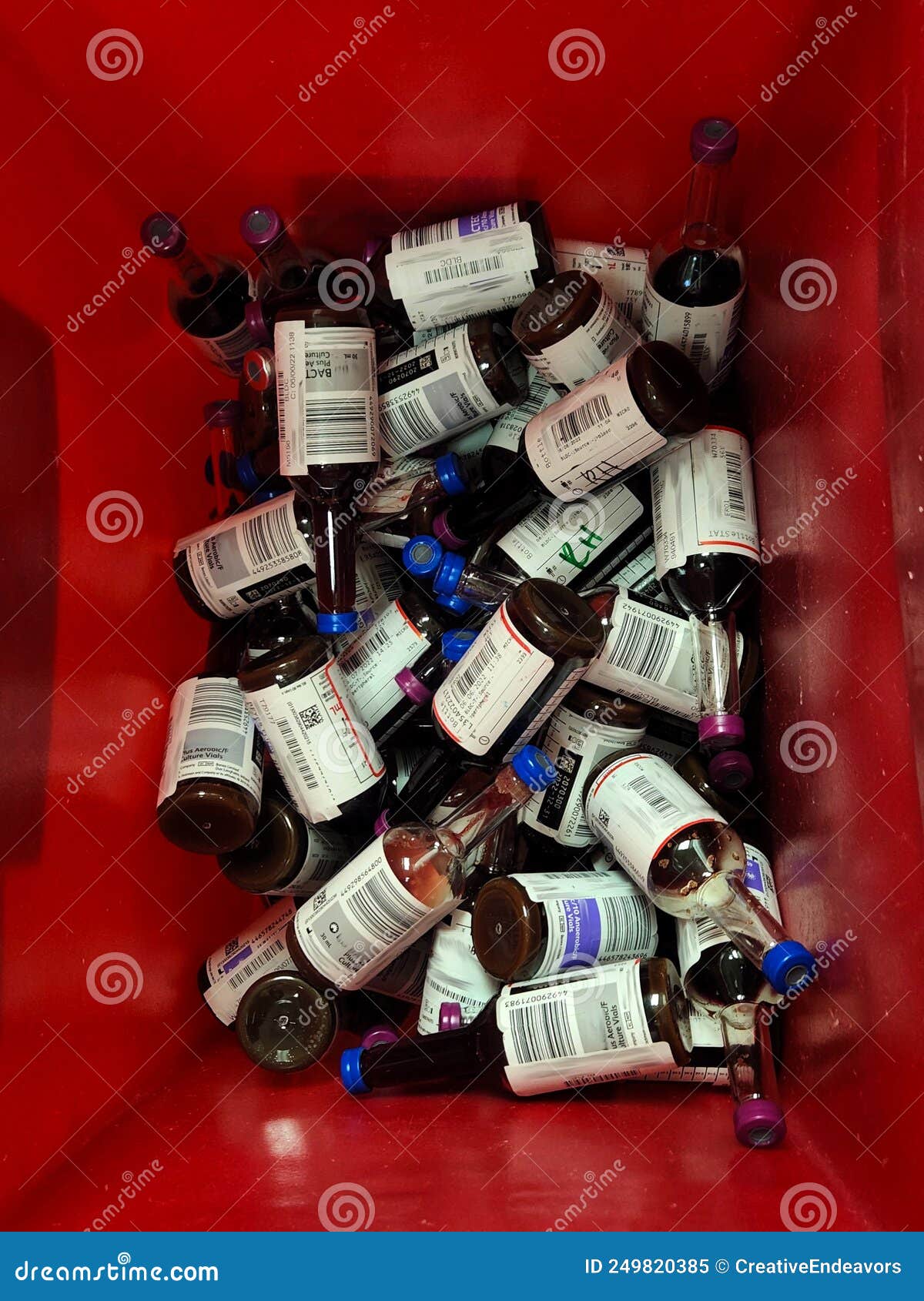 Used, Contaminated Blood Culture Bottles Inside Red Waste Container ...