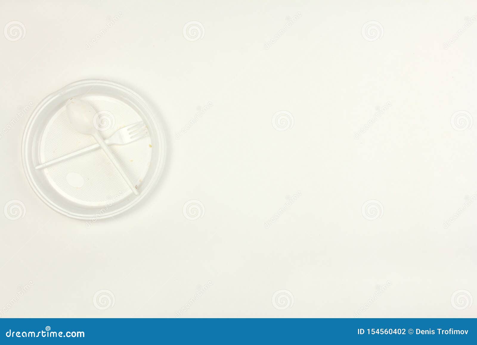 Used Dirty Plastic Disposable Tableware, Plate Fork Spoon, on White ...