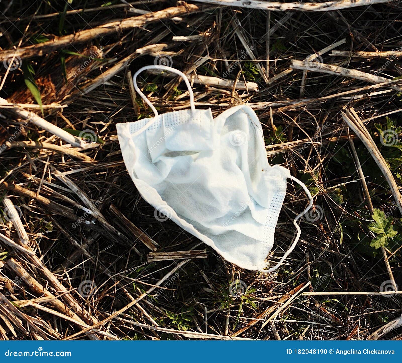 Used Disposable Mask in the Grass Macro Stock Photo - Image of grass ...