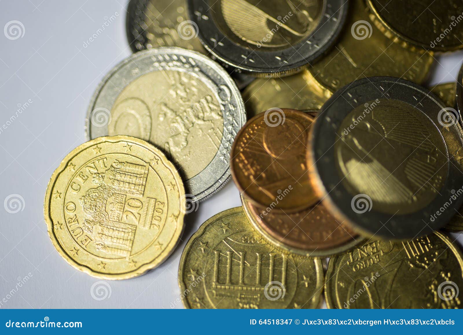 Used Euro Coins with Scratches on White Background Stock Image - Image ...