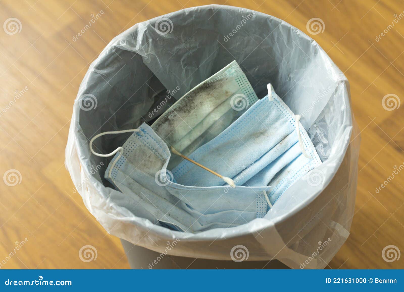 Used Face Masks in a Contaminated Waste Bin Stock Photo - Image of ...