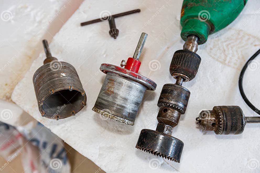 Used Few Inserts of Various Drilling Diameters, Saw Drill Stock Image ...