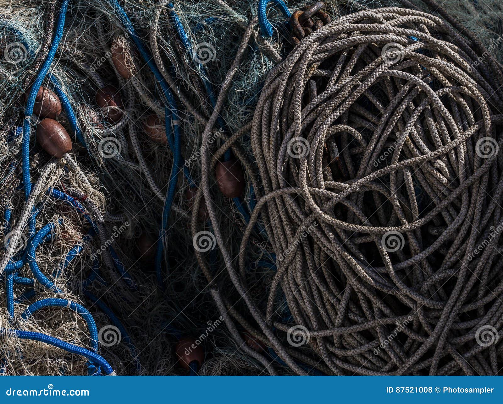 Used Fishing Nets and Ropes Stock Photo - Image of dramatic, symbol ...
