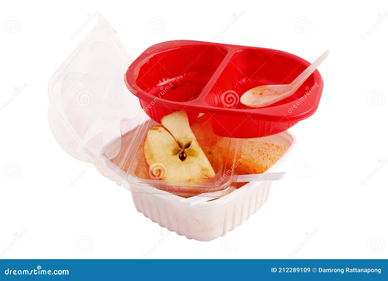 Used Food Box, Disposable Plastic Containers Stack Isolated on White ...