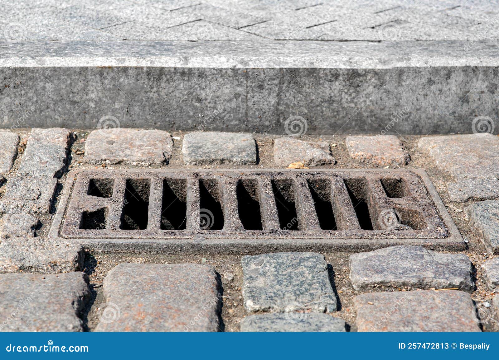 Used Iron Rectangular Manhole Drainage System on the Old Cobbled Road ...