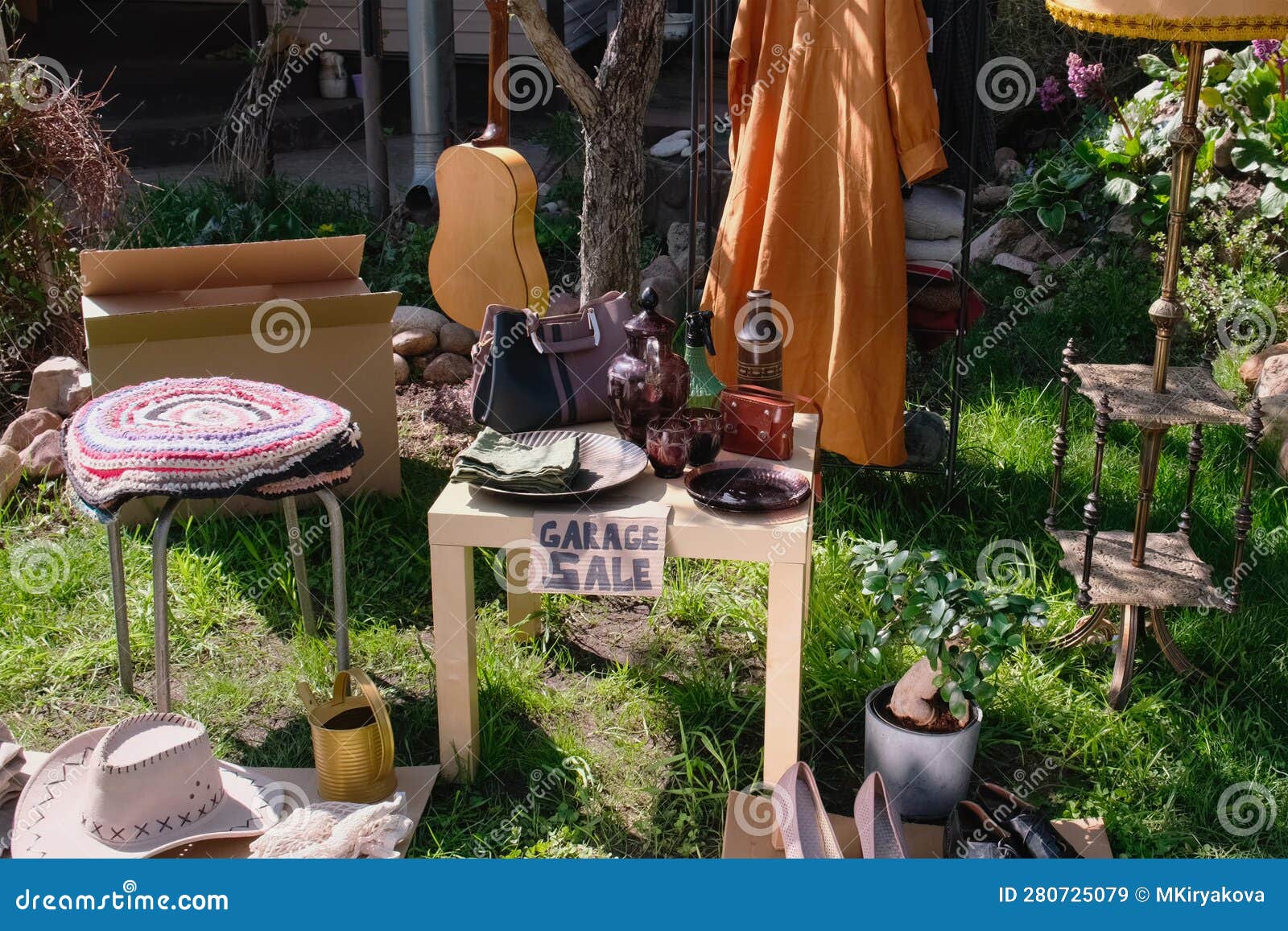 Used Items and Clothes for Garage Sale in Front Yard. Stock Image ...