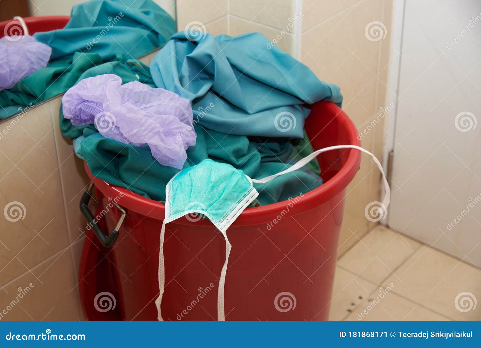 Used Mask, Cap and Clothes in Garbage Bin Stock Image - Image of ...
