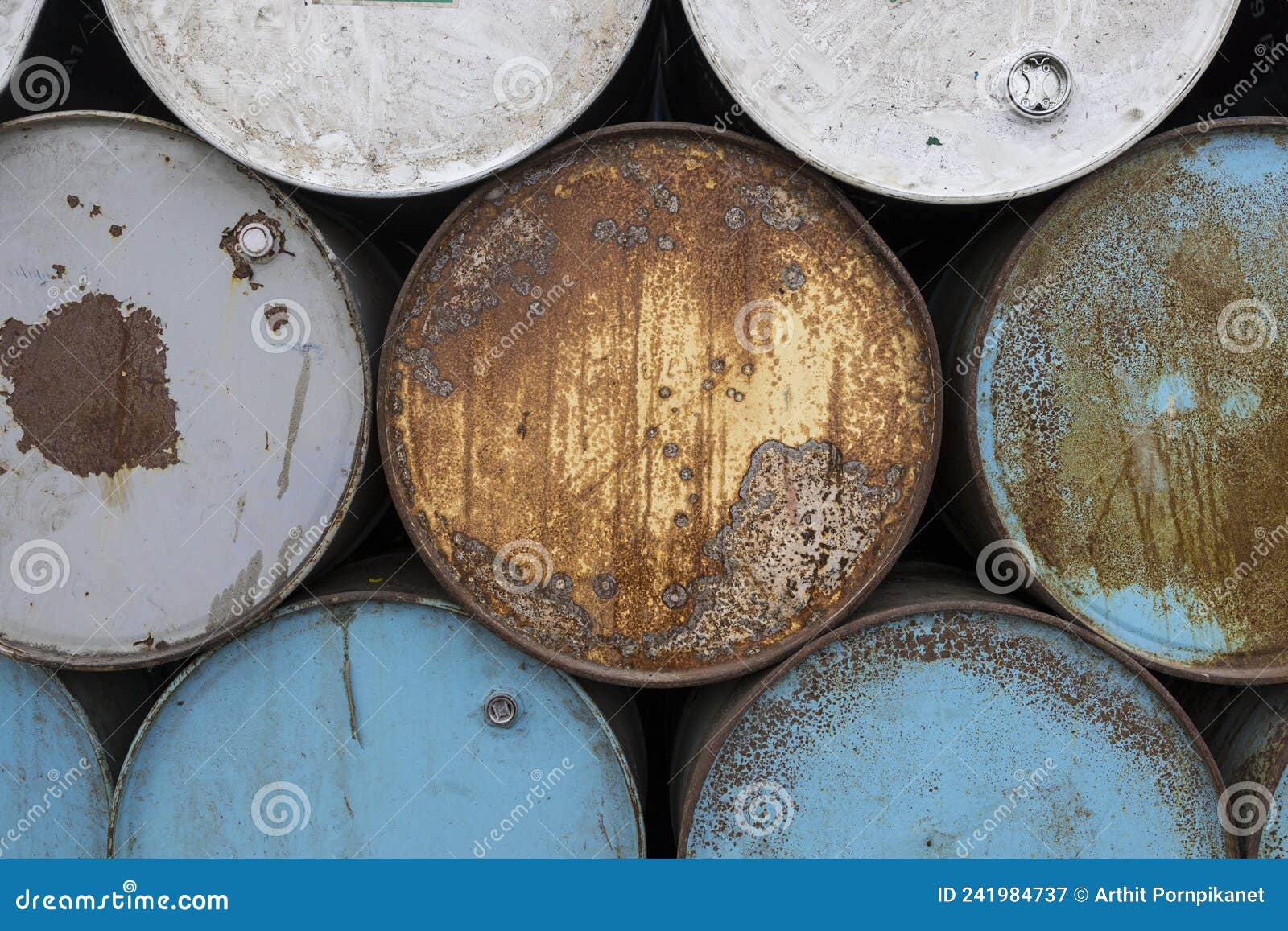 Used and Old Steel Drum Container Stack in a Row , Can Be Used As a ...