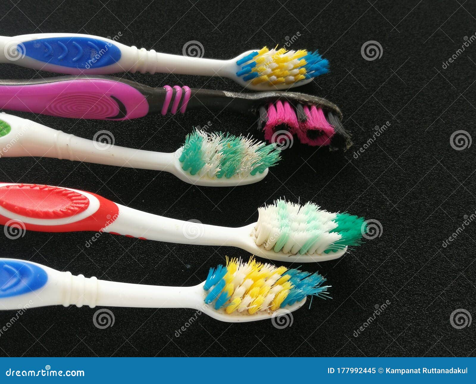 Used Old Toothbrush on a Black Background Stock Image - Image of ...