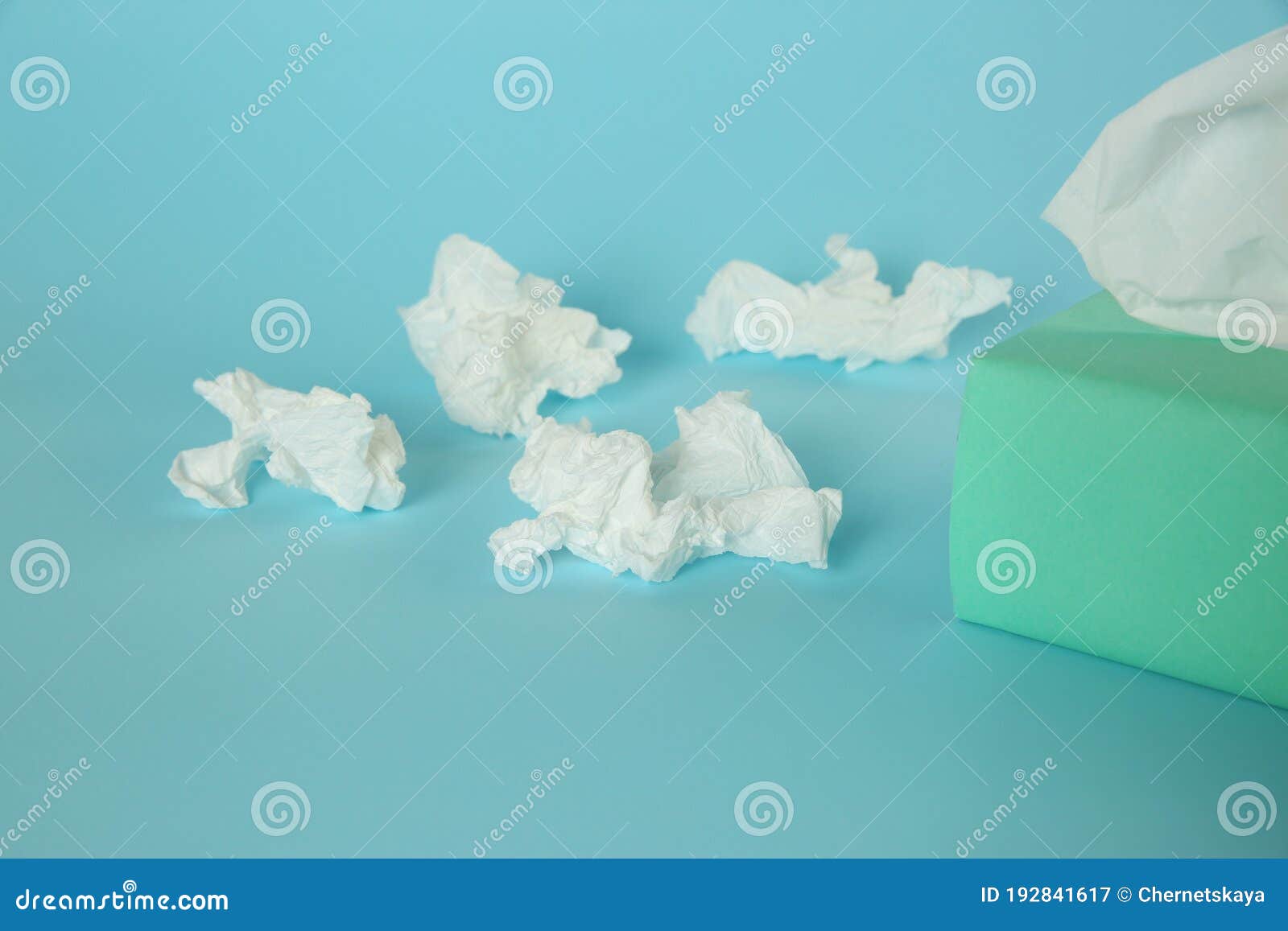 Used Paper Tissues and Box on Blue Background Stock Image - Image of ...