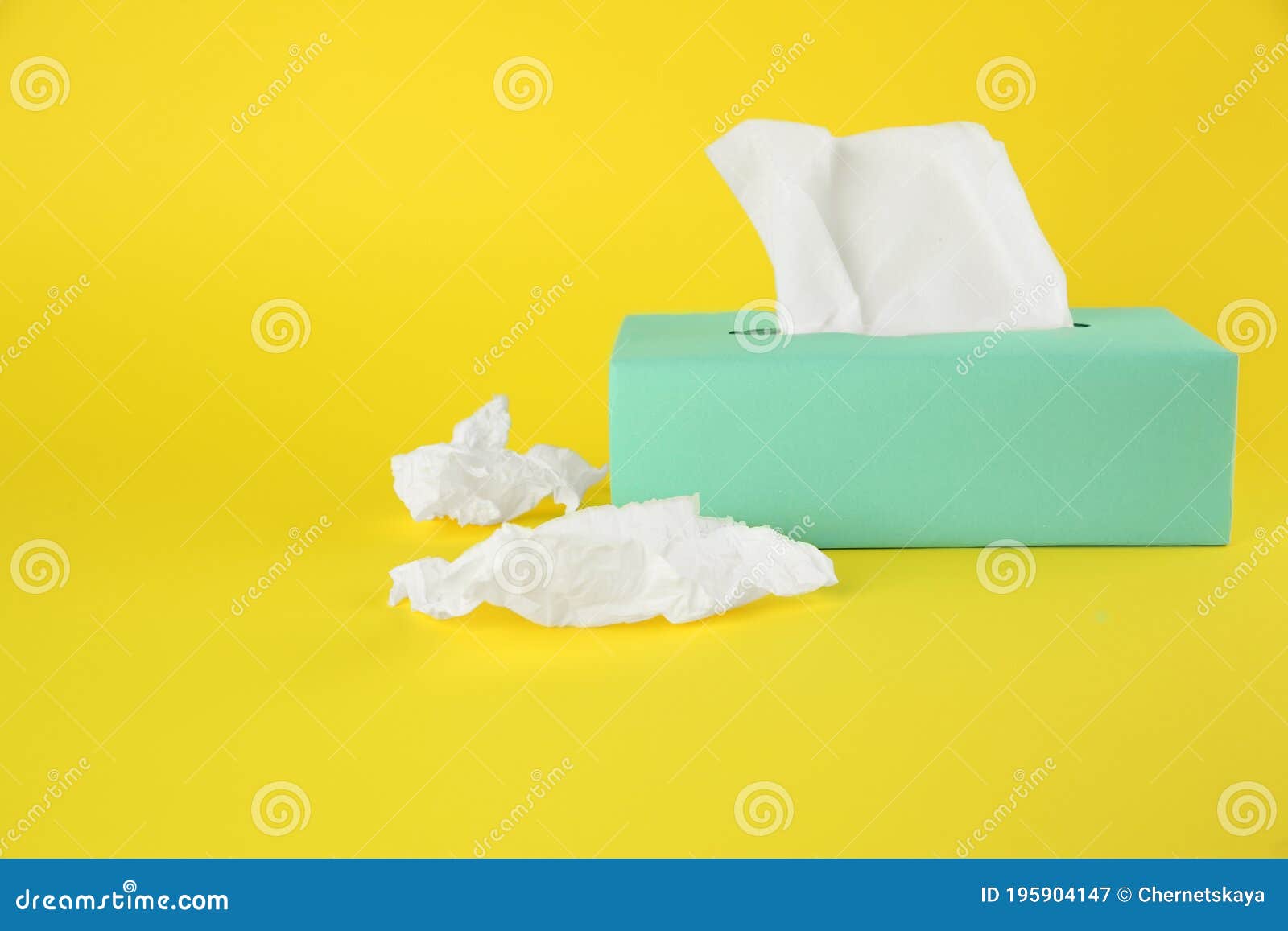 Used Paper Tissues and Box on Yellow Background Stock Image - Image of ...