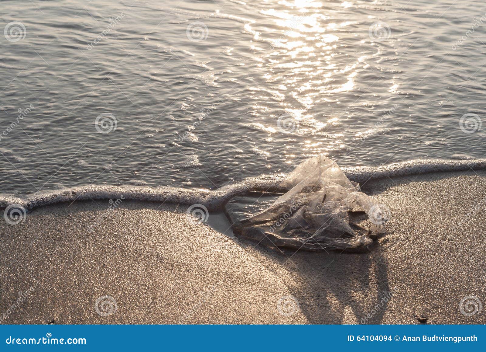 Used Plastic Bag Garbage on Sand Beach Stock Photo - Image of ...