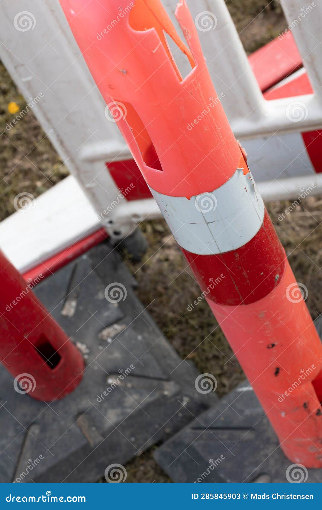 Used Plastic Roadwork Markers at Fiber Connection Digging Site Stock ...