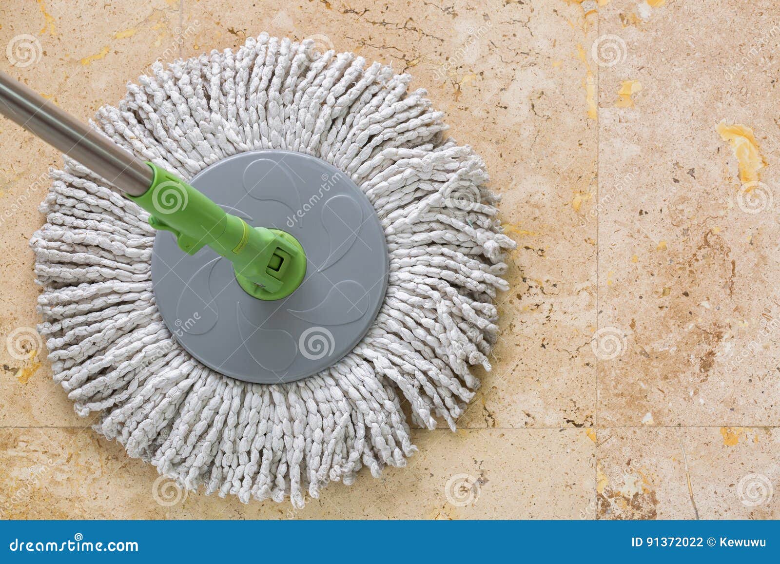 Used Round Spin Mop with Microfiber Head, Green Handle on Yellow Stock ...