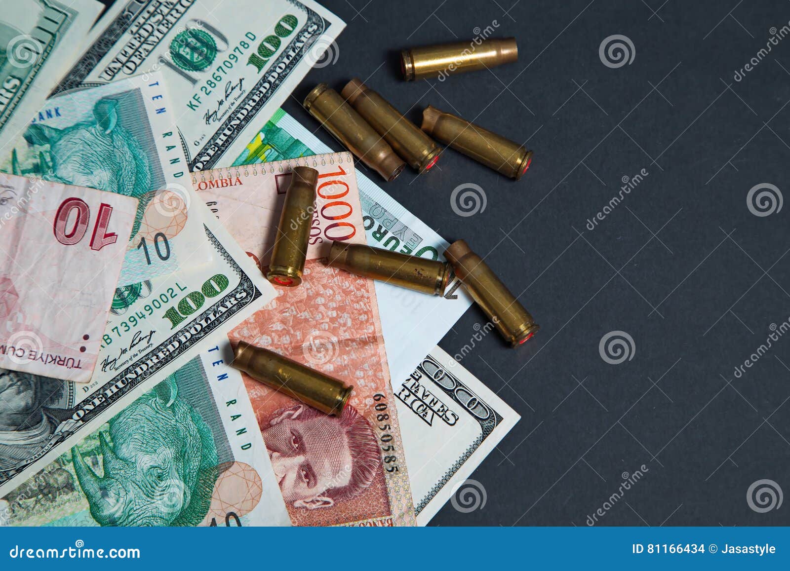 The Used Shell Casings is on a Money Stock Photo - Image of shell, army ...