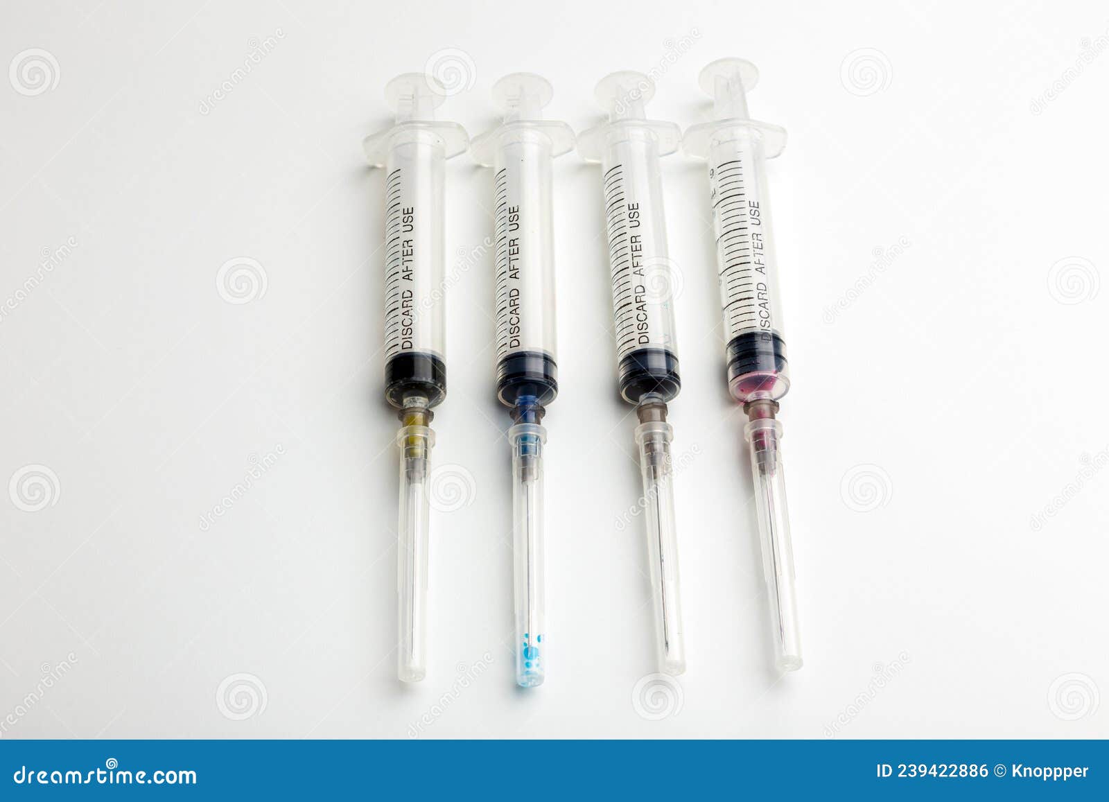 Used Syringes with a Protective Cap on the Needle with Colored ...
