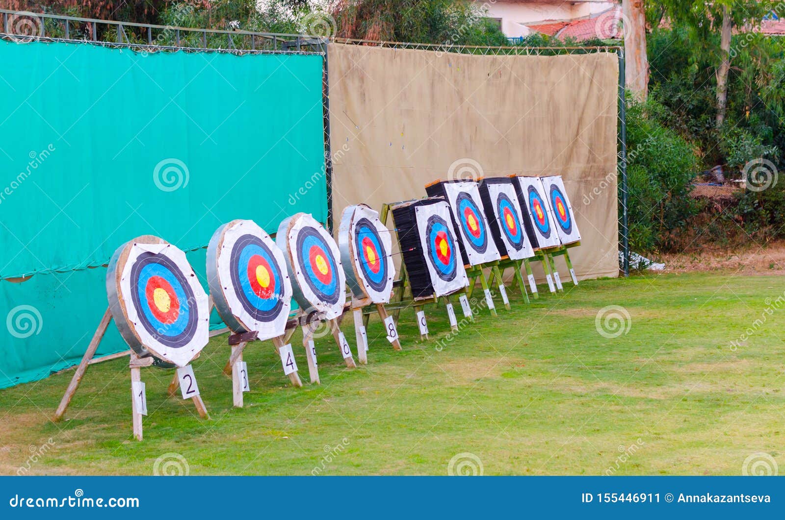 Used Targets for Archery Standing Outside Stock Image - Image of centre ...