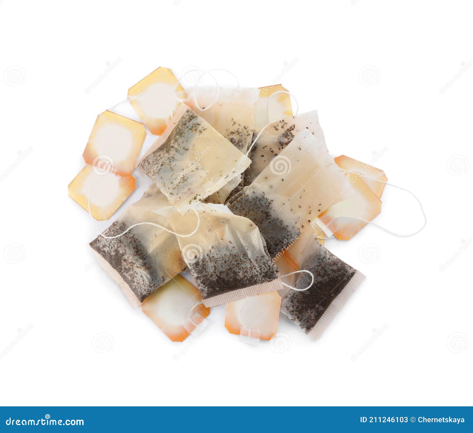 Used Tea Bags on White Background, Top View Stock Image - Image of ...