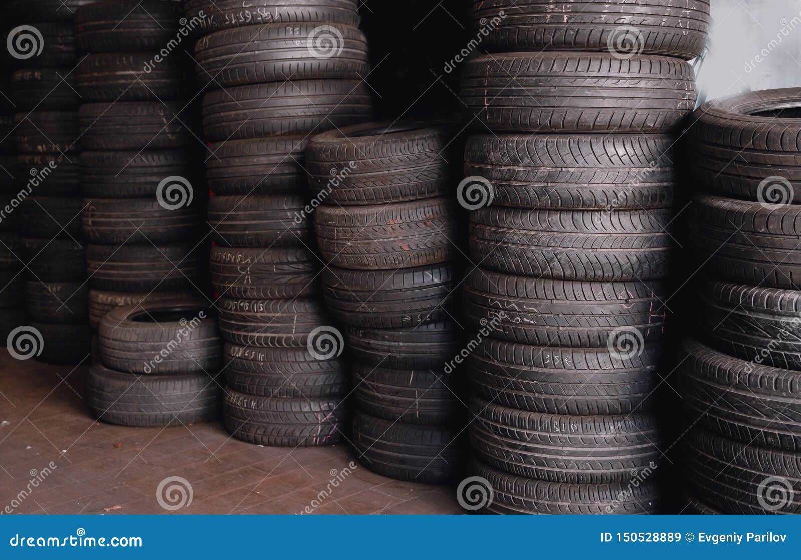 Used Tires are in Row, Concept of Recycling Rubber Wheels Stock Image ...