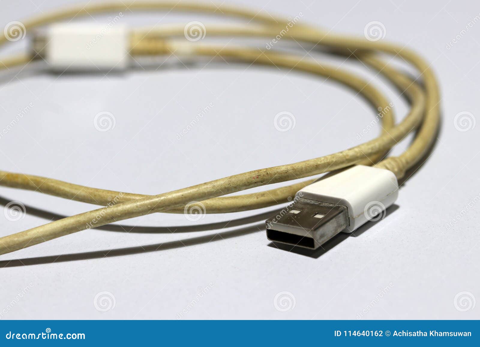 Used USB Plug with Cable on the White Background. Stock Photo - Image ...