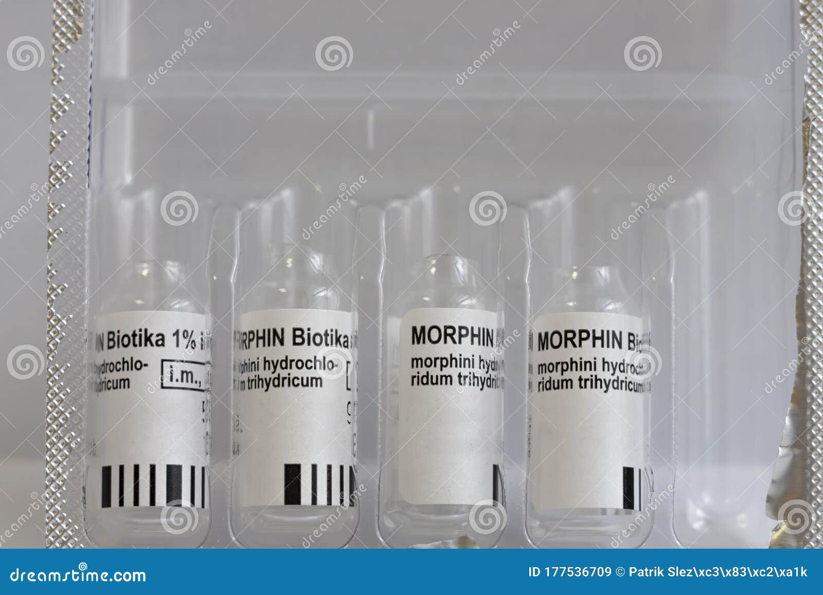 Used Vials of Injectable Solution Morphine in a Box. Morphine is Strong ...