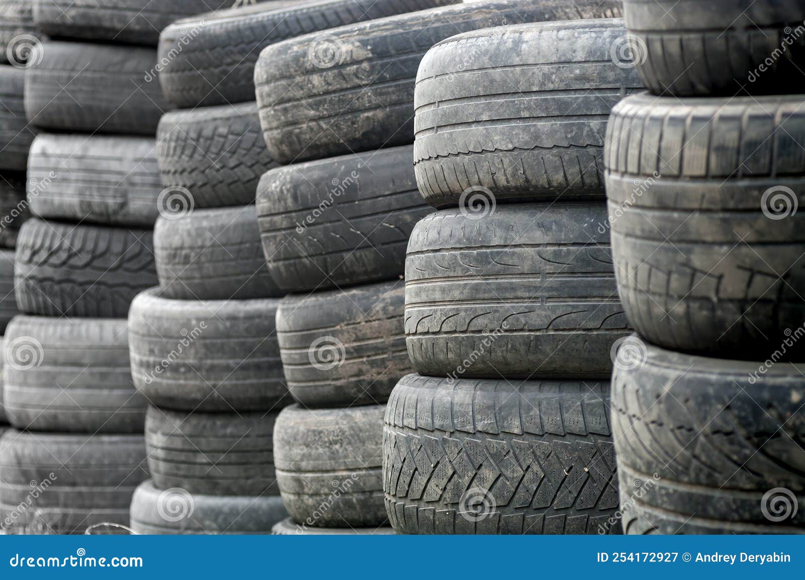 Used Wheel Tires Stacked Ready for Recycling Stock Image - Image of ...