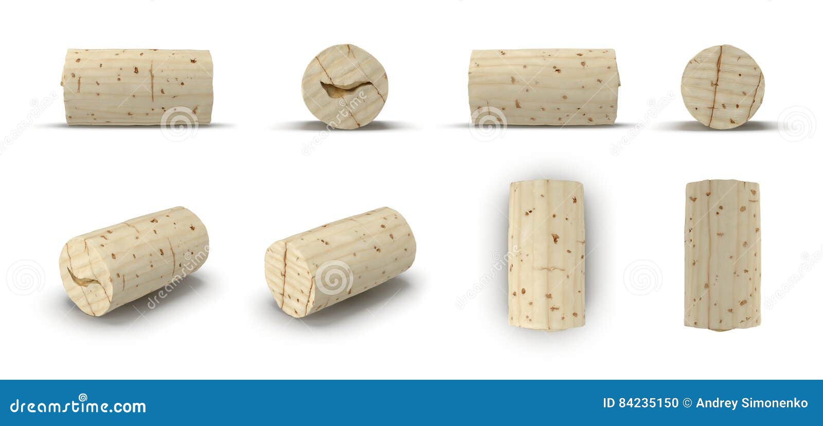 Used Wine Cork Renders Set from Different Angles on a White. 3D ...
