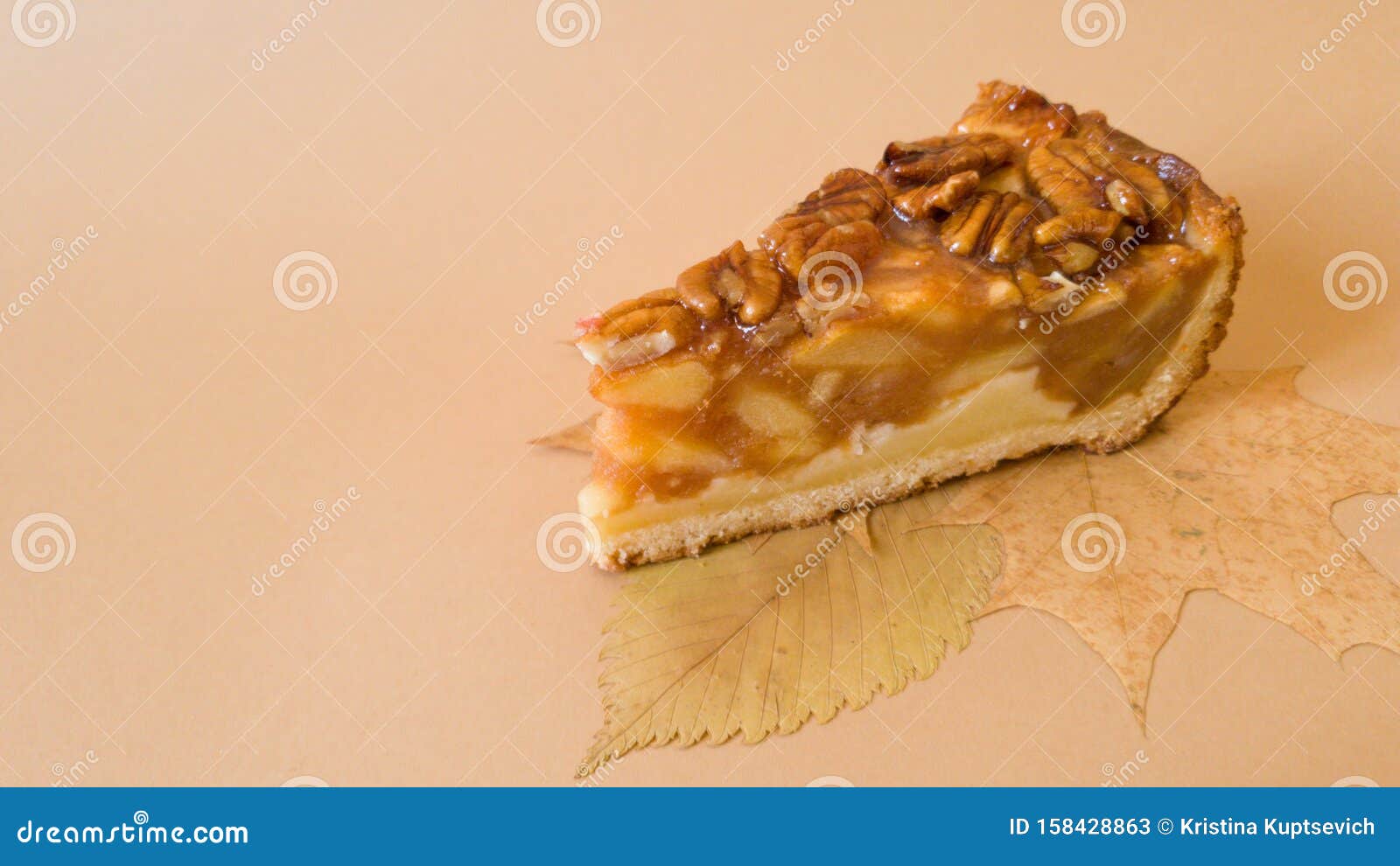 Useful Baking. an Appetizing Piece of Apple Pie with Pecans on Autumn ...
