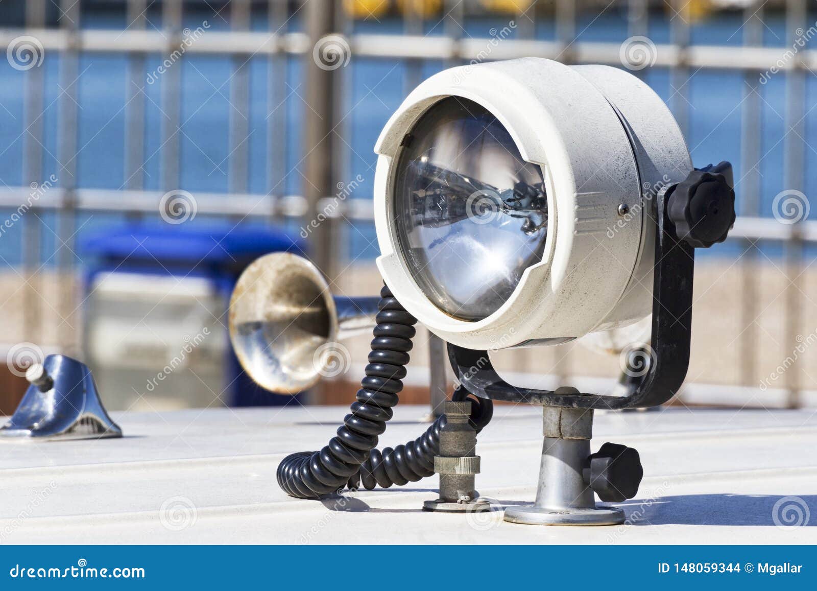 A Useful Beacon Fixed on a White Fiberglass Boat Stock Photo - Image of ...