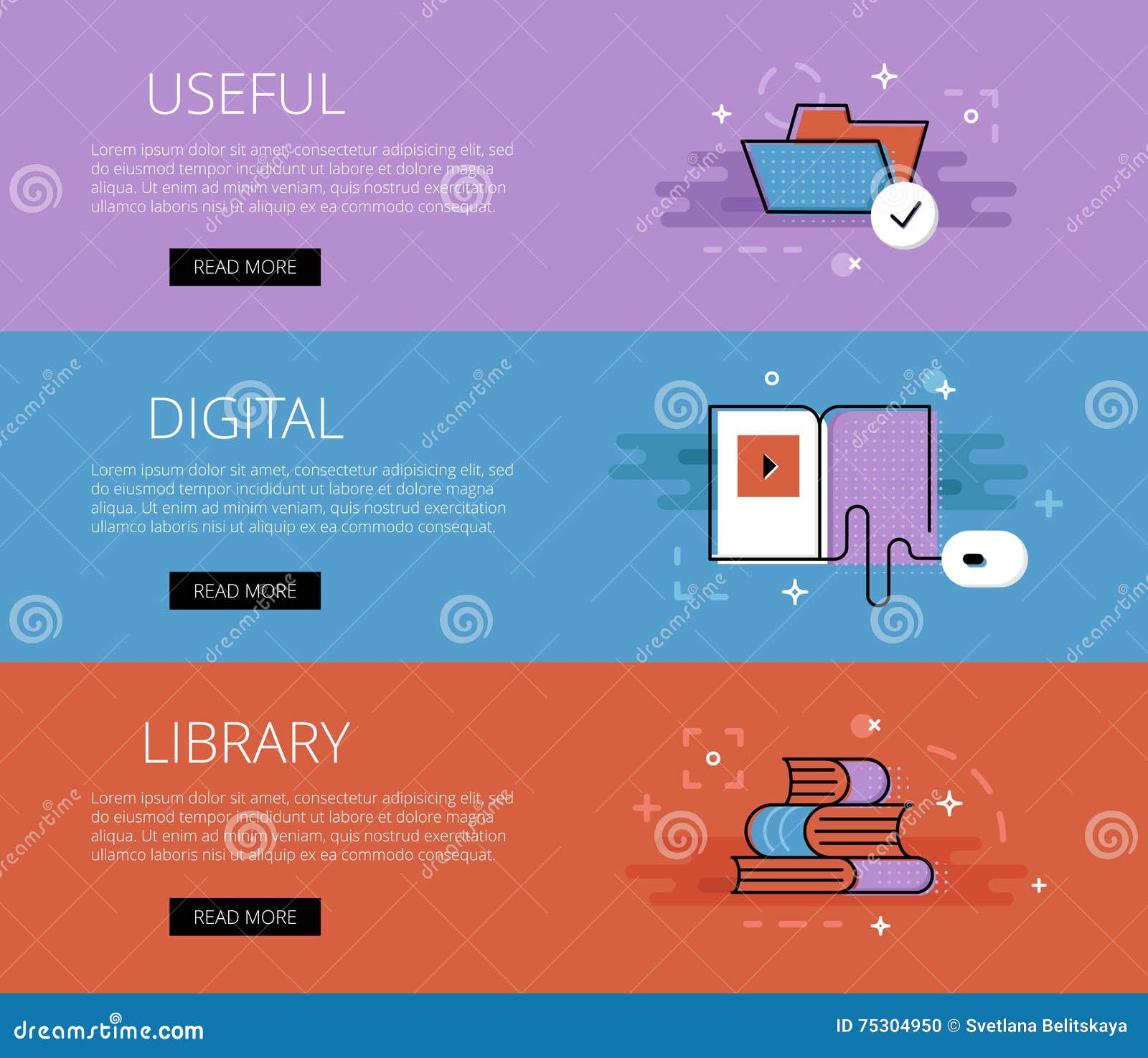 Useful Digital Library. Vector Banners Set Stock Illustration ...