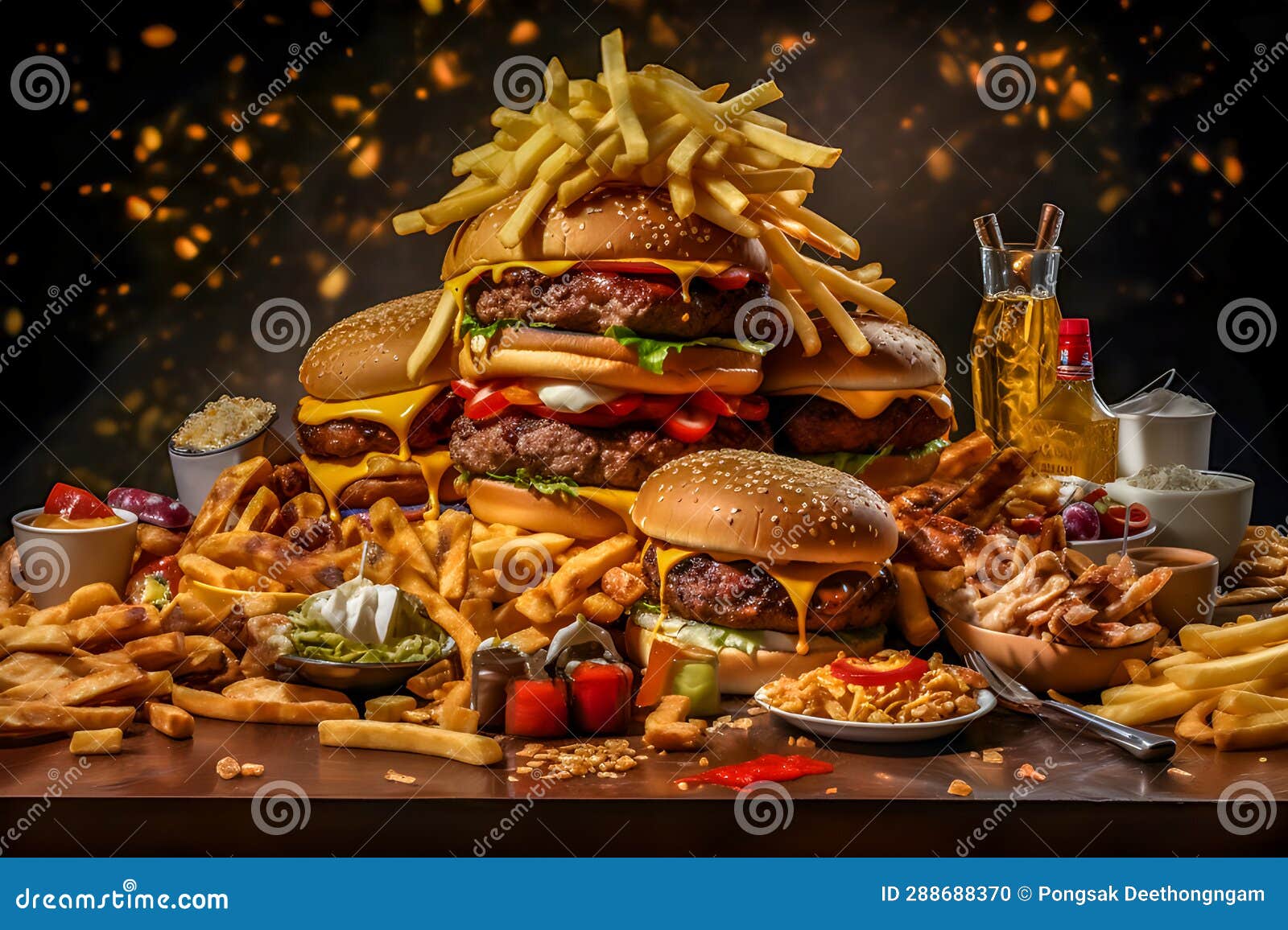 Useless Junk Food Piled Up on the Table. Created Using Generative AI ...