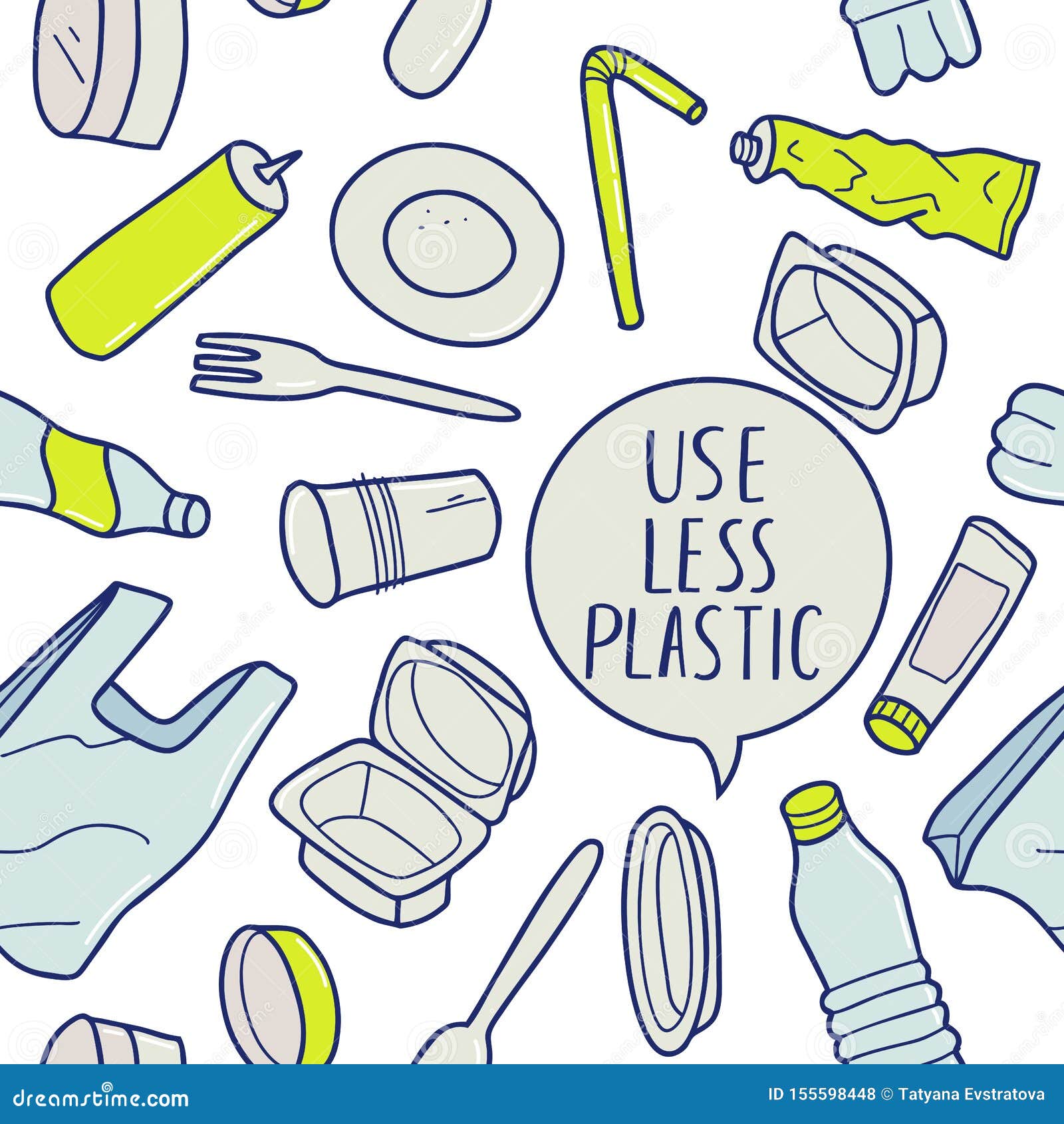 Useless Plastic. Ecological Seamless Pattern. Problem Plastic Pollution ...