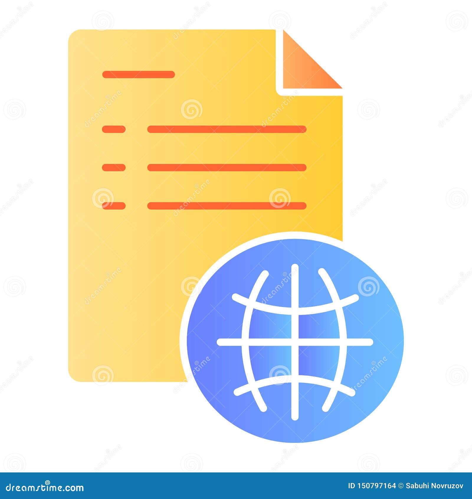 User Agreement Flat Icon. Document with Globe Color Icons in Trendy ...