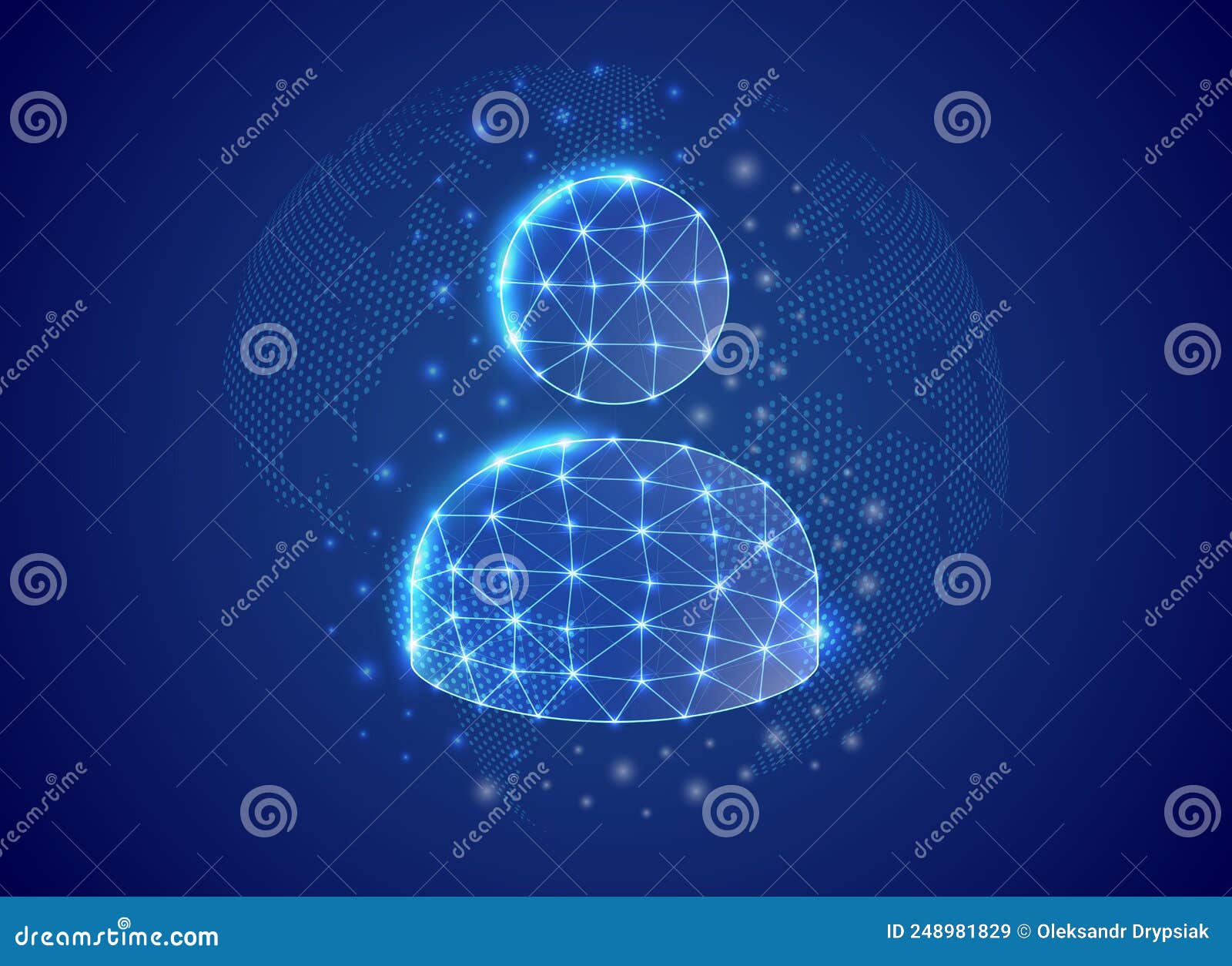 User Avatar 3d Low Poly Symbol with Blue World Map Background. Teamwork ...