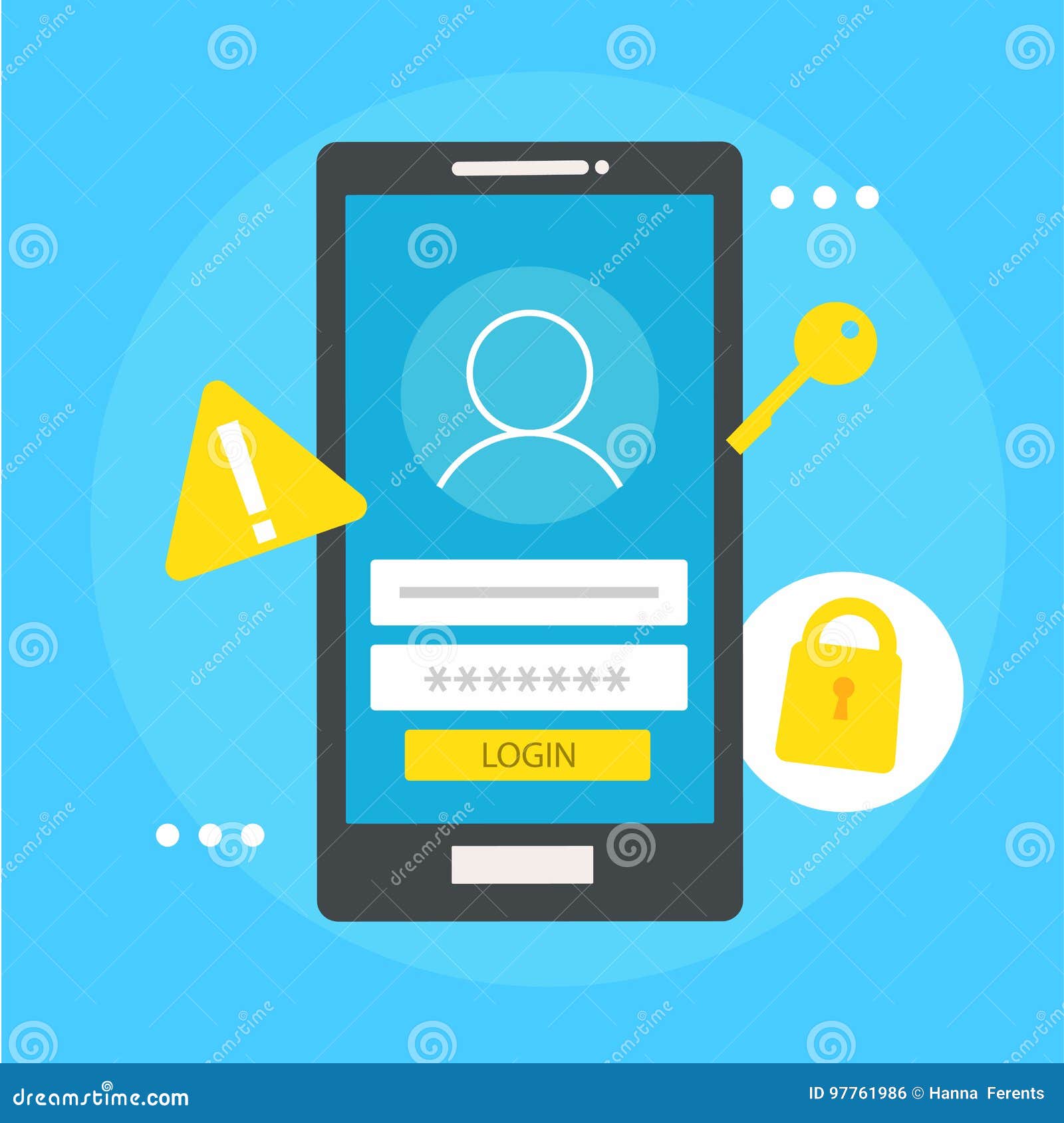 User Based Security Banner. Phone with Login Box, Key, Lock Stock ...
