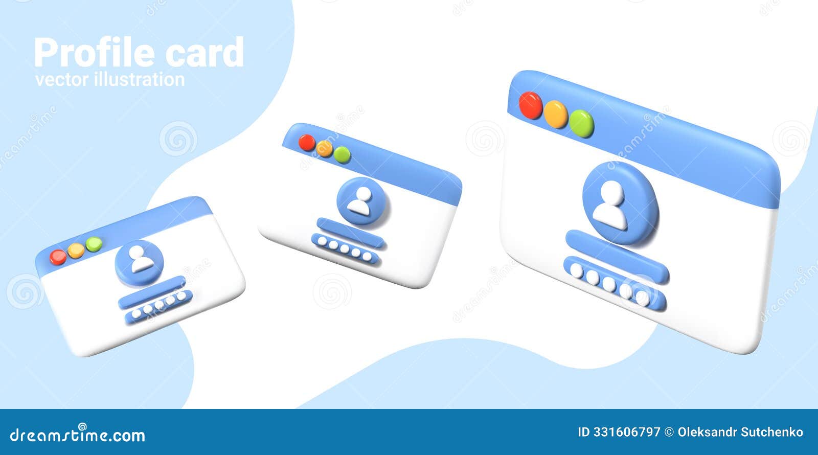 User Card, Profile Page. Set of Vector Models in 3D Style Stock Vector ...