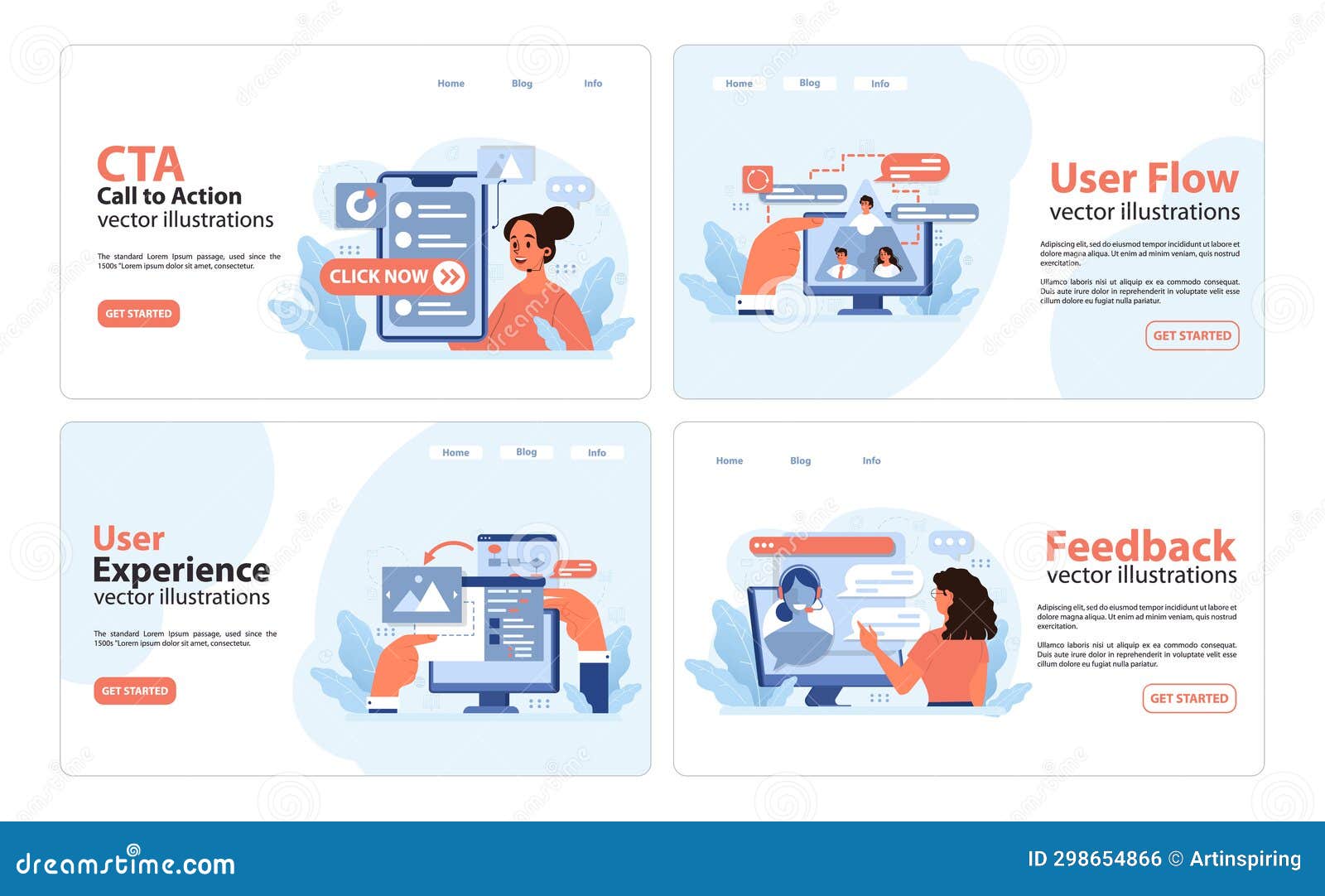 User Experience Set. Flat Vector Illustration Stock Illustration ...