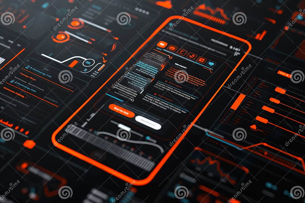 User Experience. Smartphone Mockup on Black Background with Interactive ...