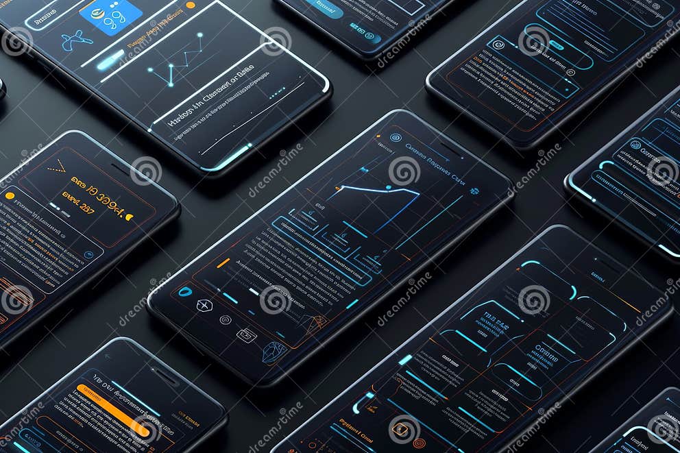 User Experience. Smartphone Mockup on Black Background with Interactive ...