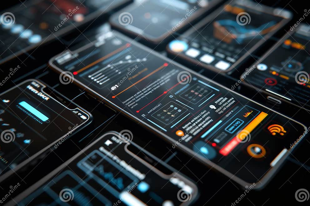 User Experience. Smartphone Mockup on Black Background with Interactive ...