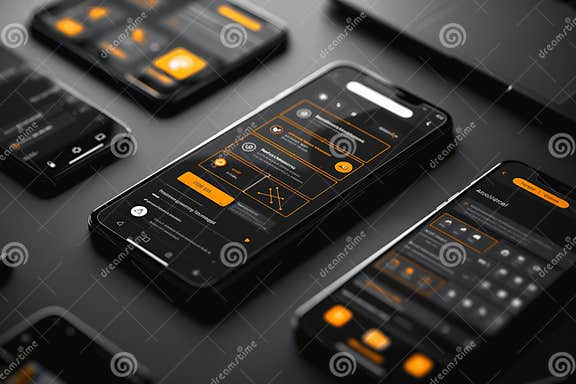User Experience. Smartphone Mockup on Black Background with Interactive ...