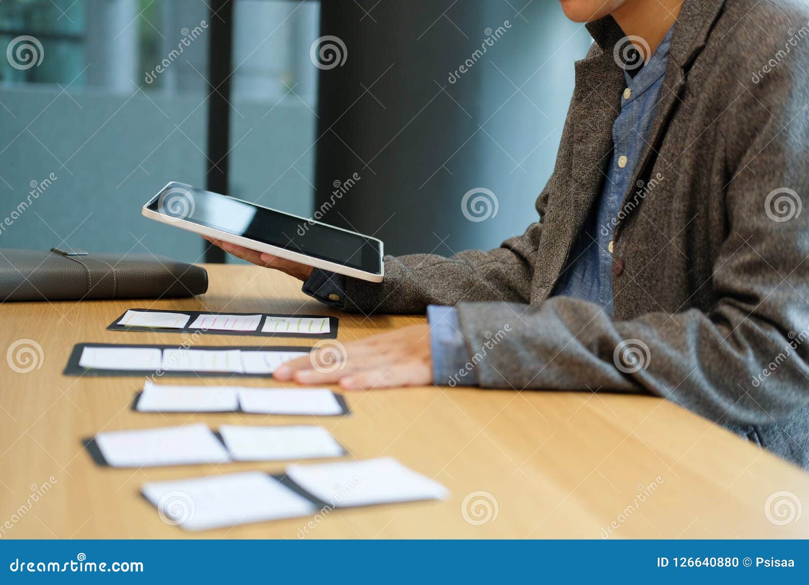 User Experience Workspace. UX Designer Desk with Tablet Layout. Stock ...
