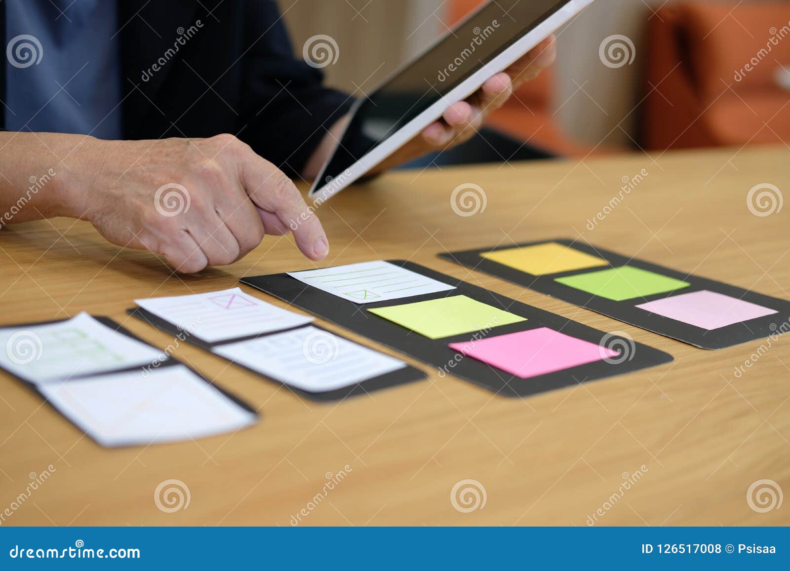 User Experience Workspace. UX Designer Desk with Tablet Layout. Stock ...
