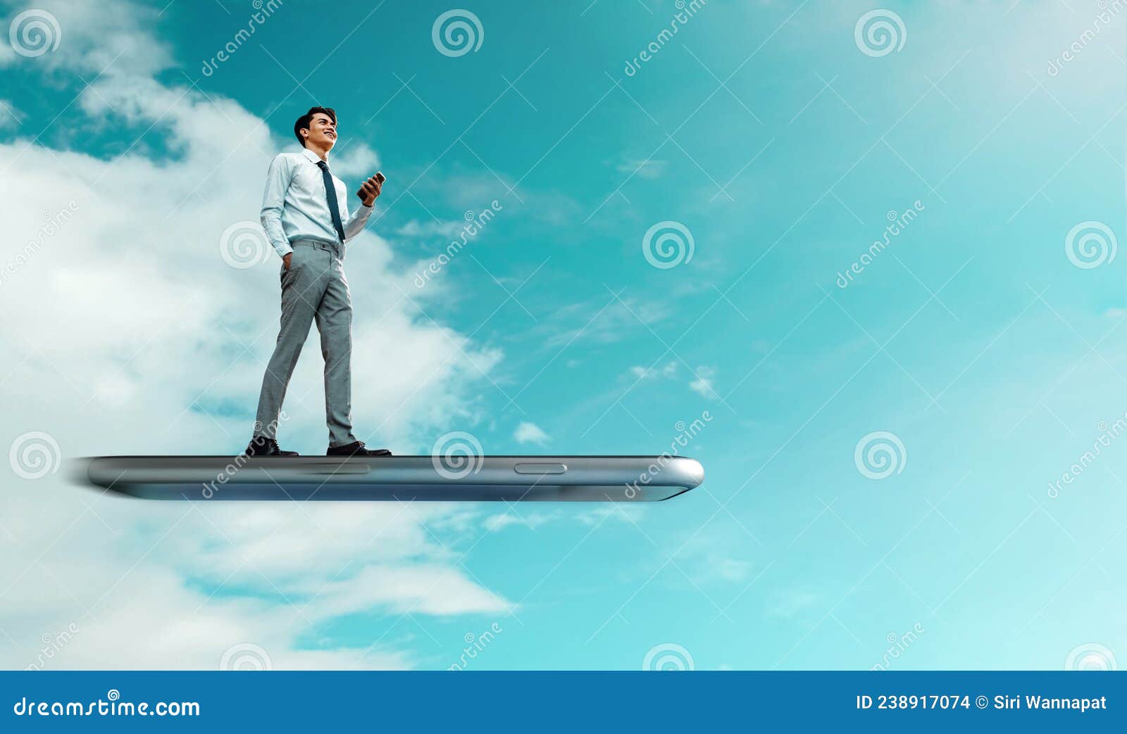 User Experiences for Mobile Concepts. Smiling Businessman Standing on ...