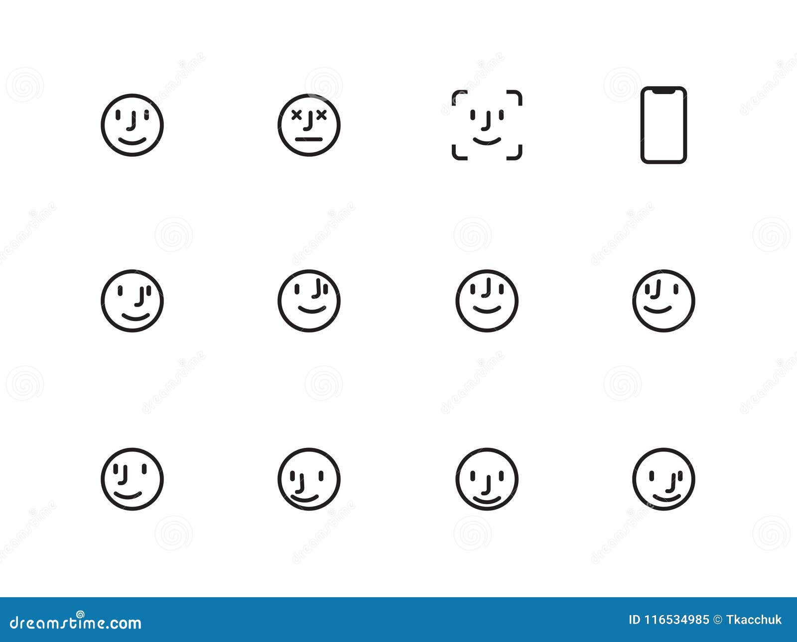 User Face Line Icons on White Background. Vector Illustration. Stock ...