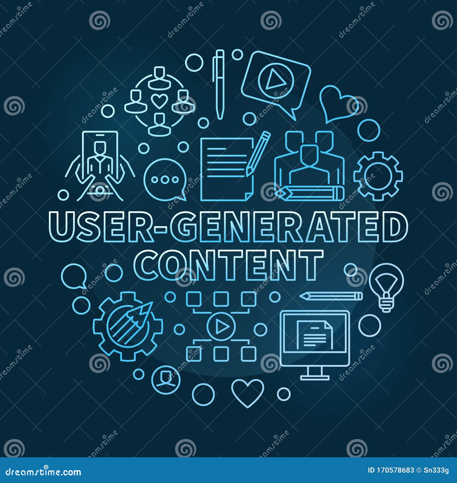User-Generated Content Vector Round Outline Blue Illustration Stock ...