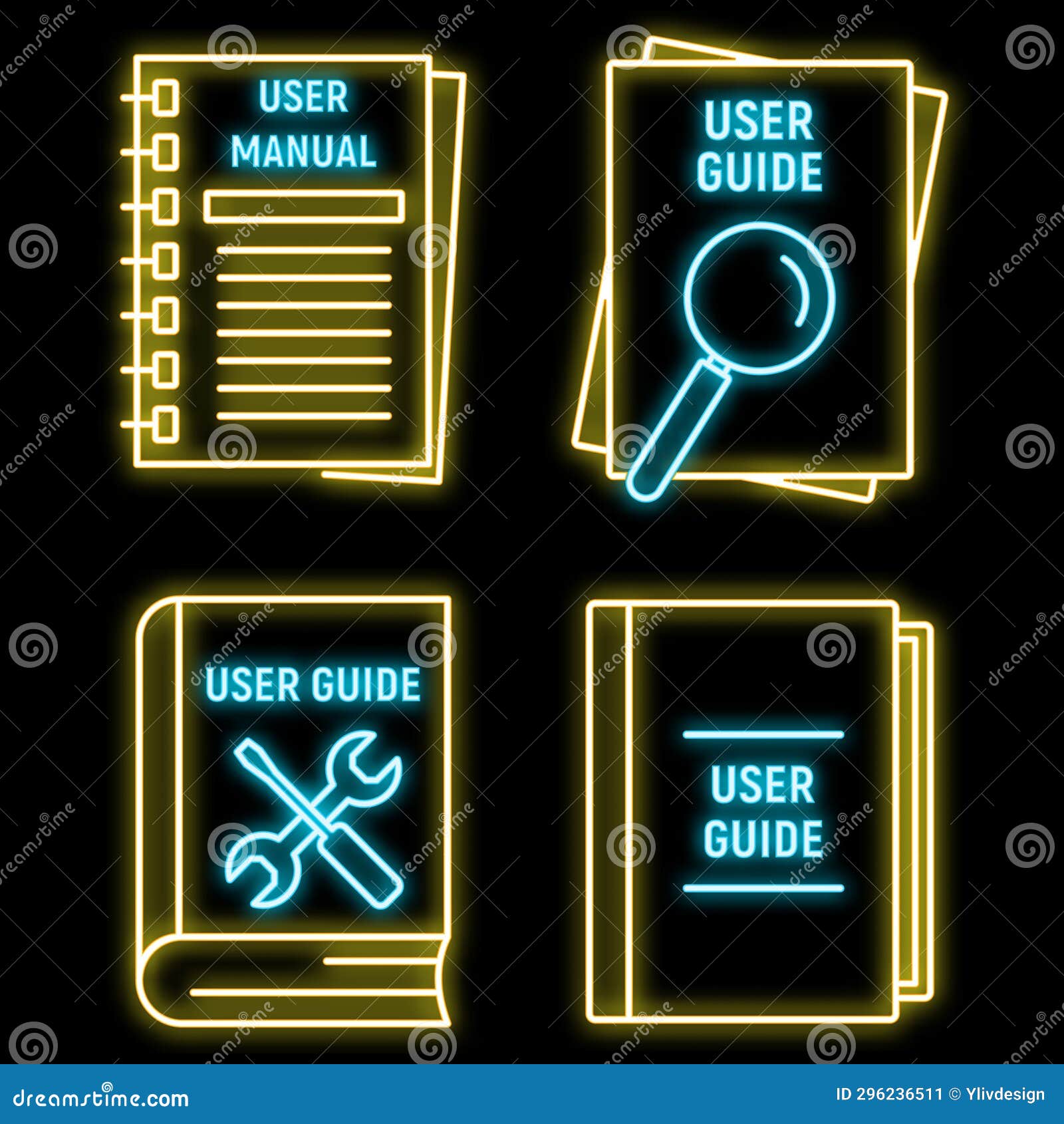 User Guide Book Icons Set Vector Neon Stock Illustration - Illustration ...