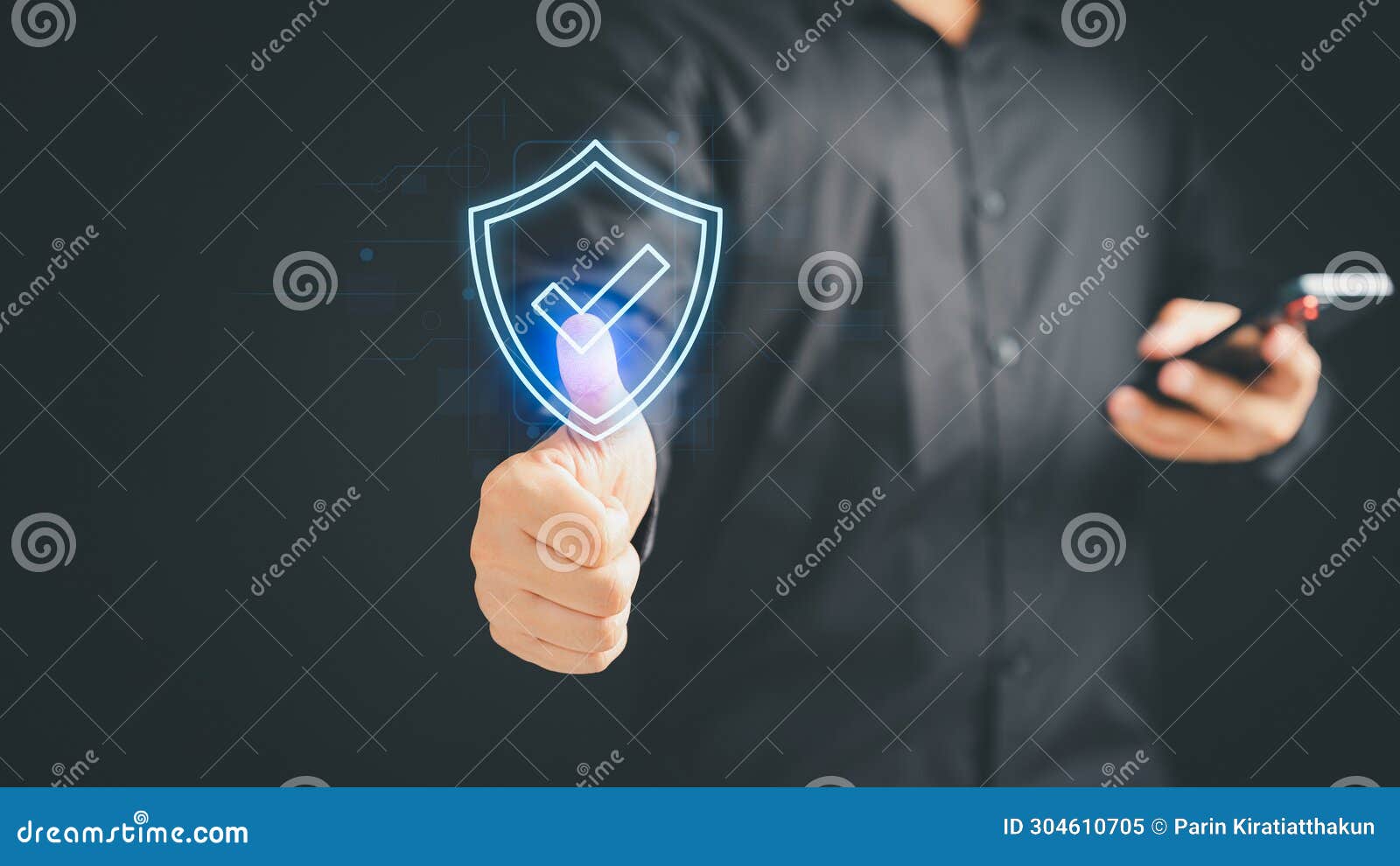 User Hand Touch the Identity Proof Icon for Security Protection System ...