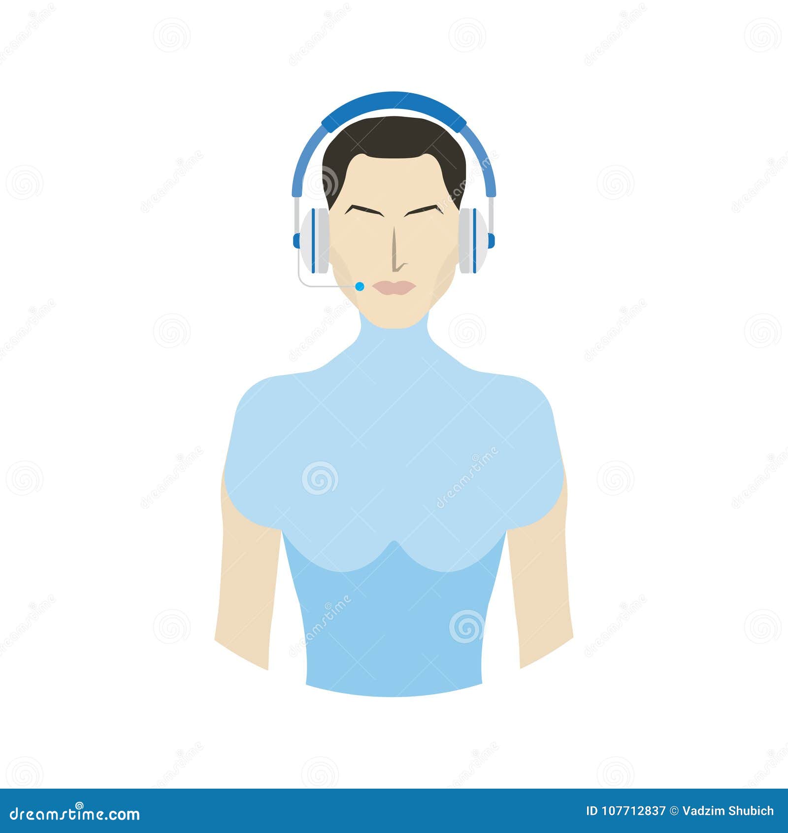 User with Headphone for Call Center. Customer Service Flat Vector ...