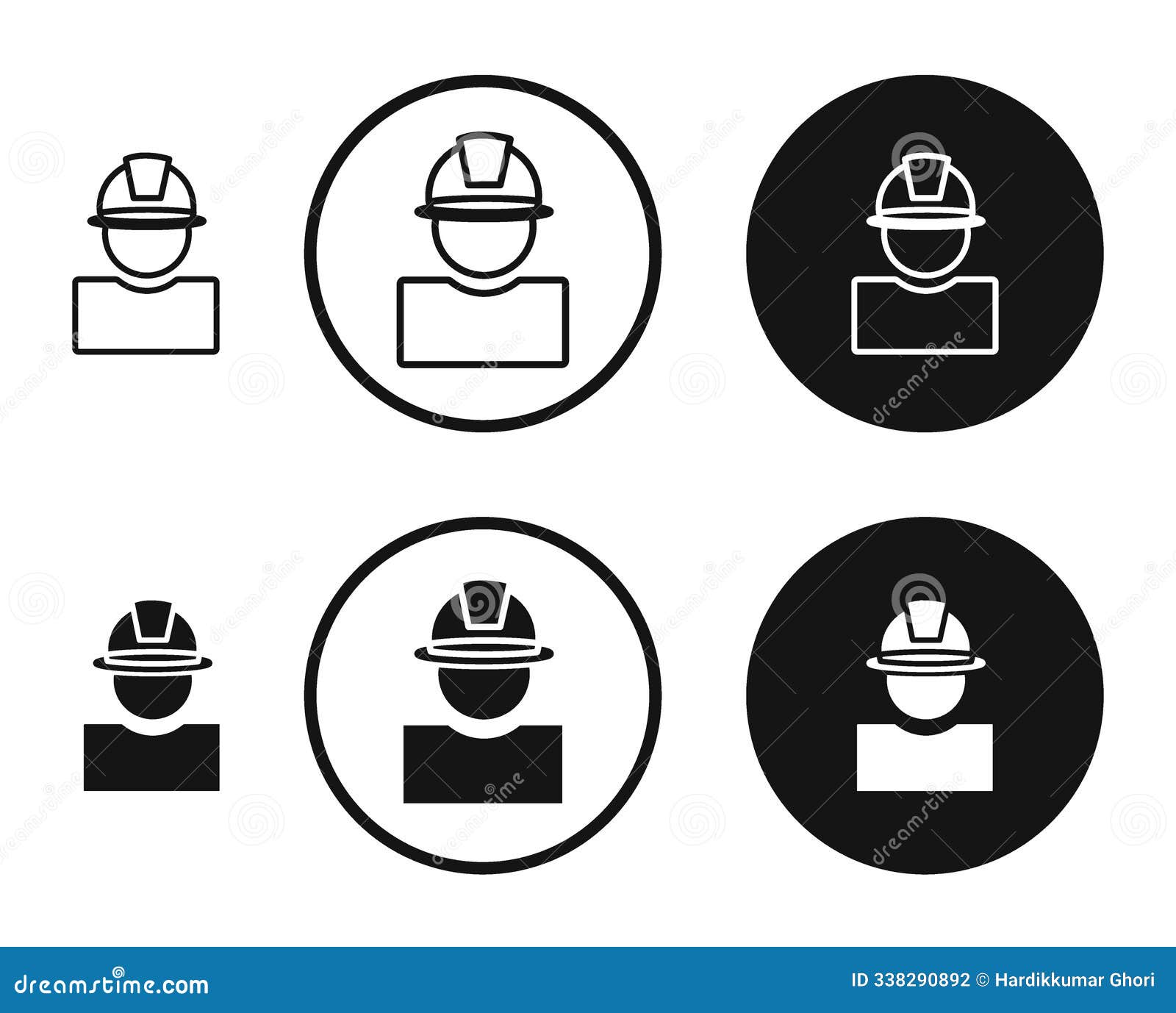 User Helmet Safety Vector Icon Set in Black and White Outlines Stock ...